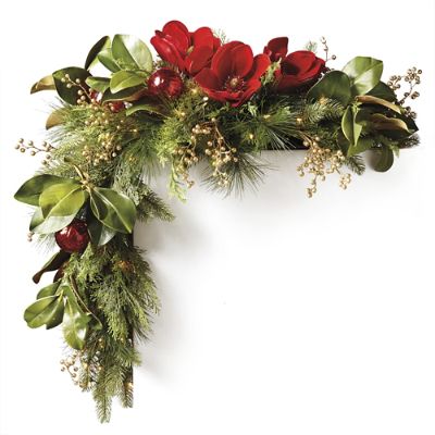Holiday Magnolia Pre-Decorated Mantel Corner Swags, Set of Two | Frontgate